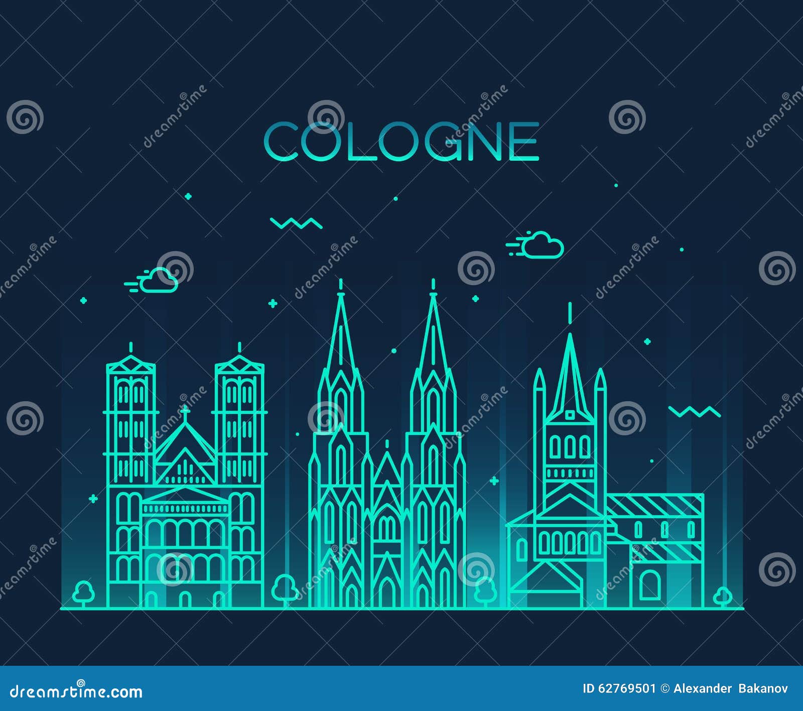 Cologne Skyline And Landmarks Silhouette. Vector Illustration ...