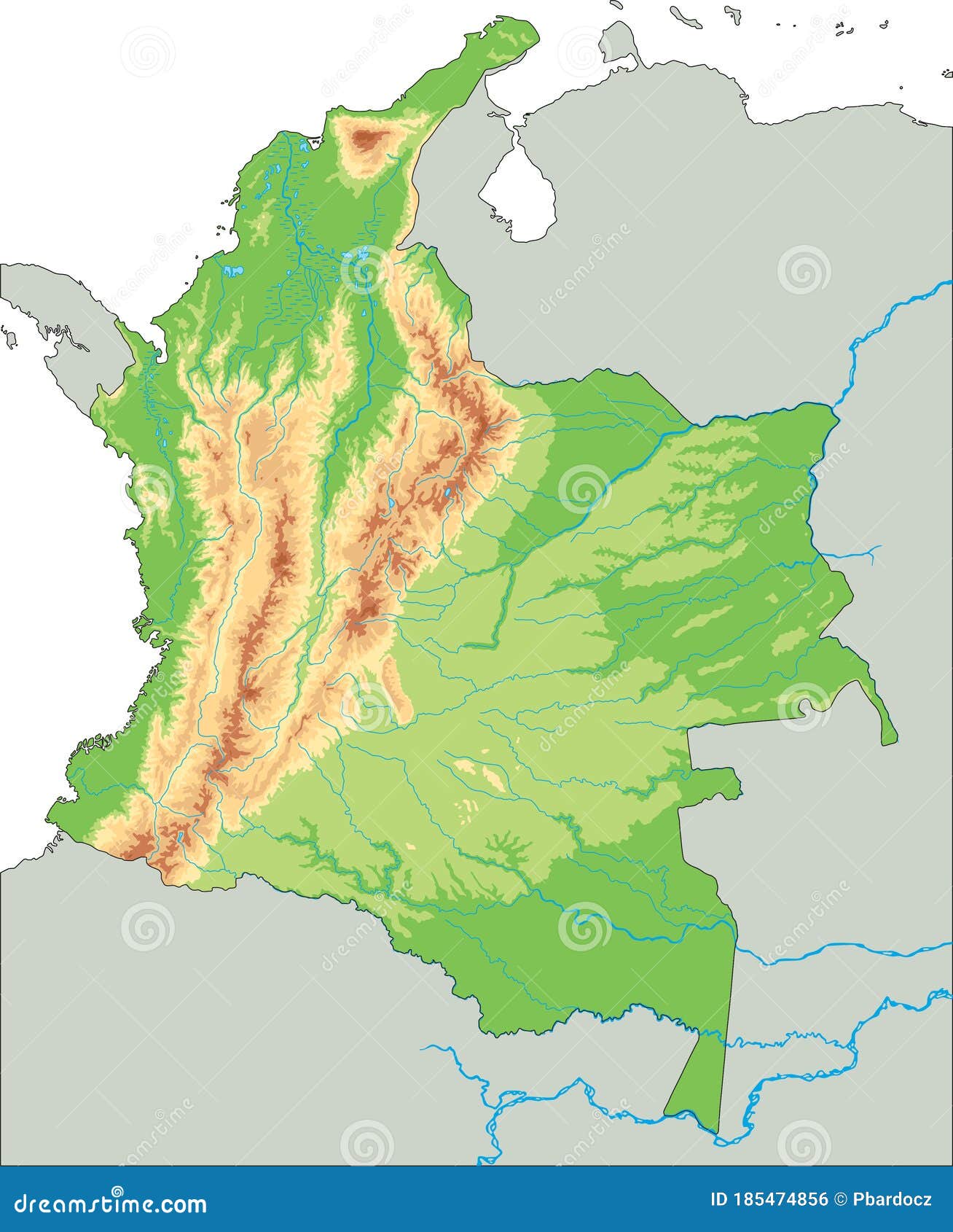 High Detailed Colombia Physical Map. Stock Vector - Illustration of ...