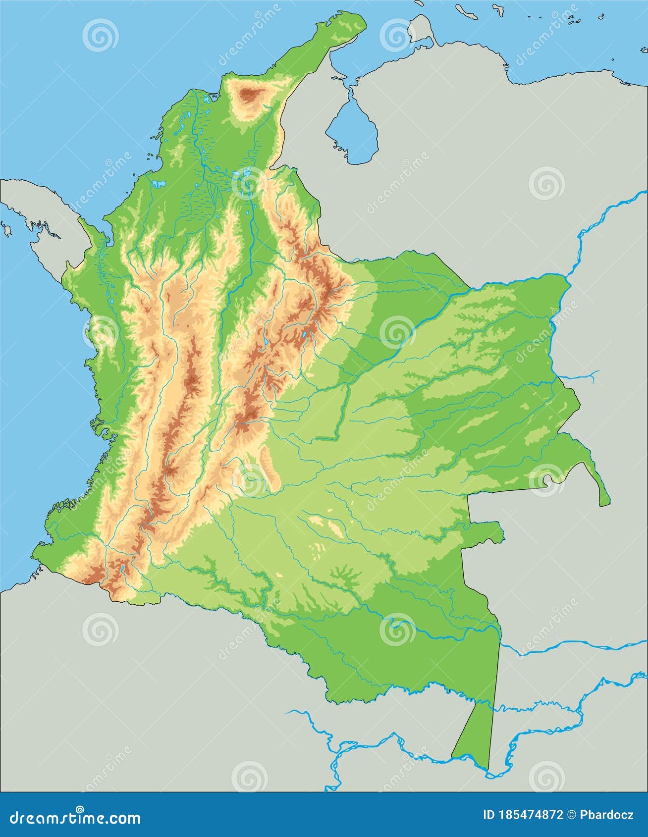 High Detailed Colombia Physical Map. Stock Vector - Illustration of ...