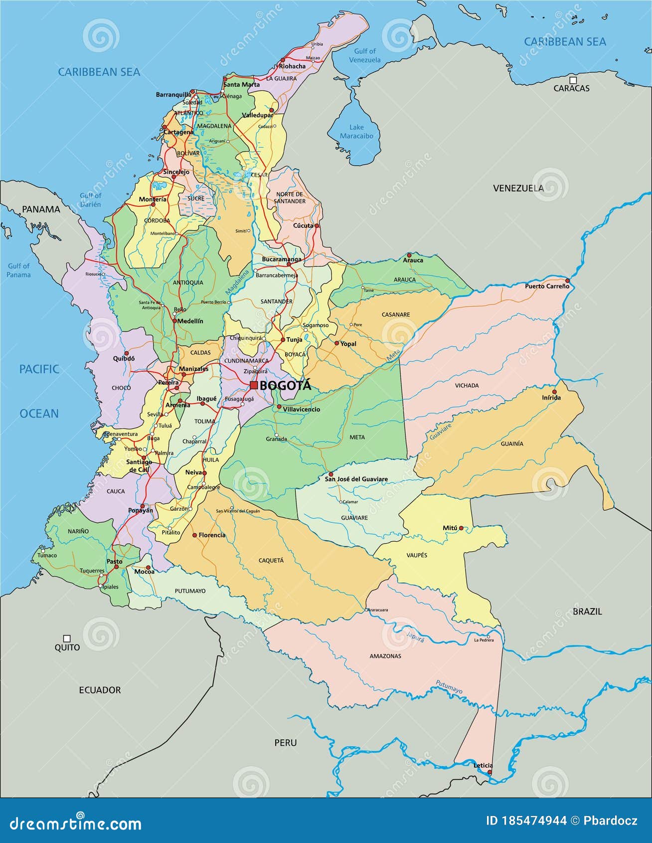 Colombia - Highly Detailed Editable Political Map with Labeling. Stock ...