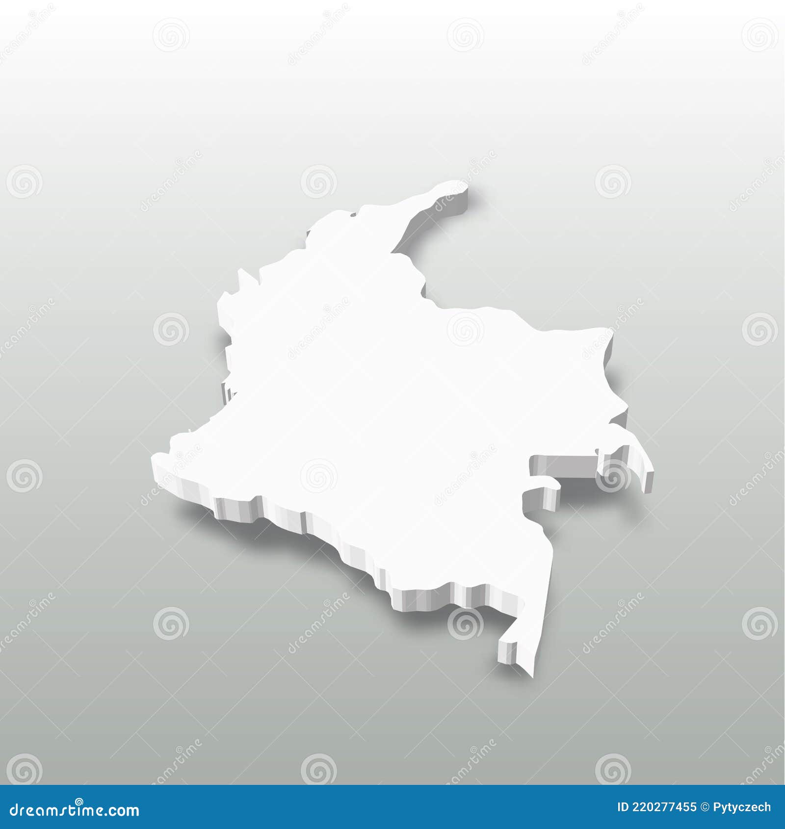 Colombia Blanco 3d Silueta Mapa De La Zona Del País Con Sombra Caída