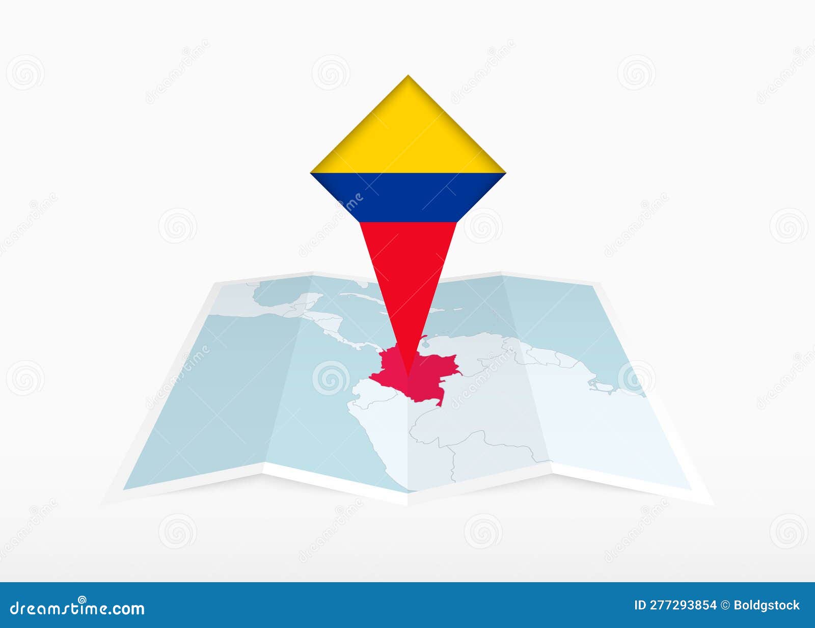Colombia is Depicted on a Folded Paper Map and Pinned Location Marker ...