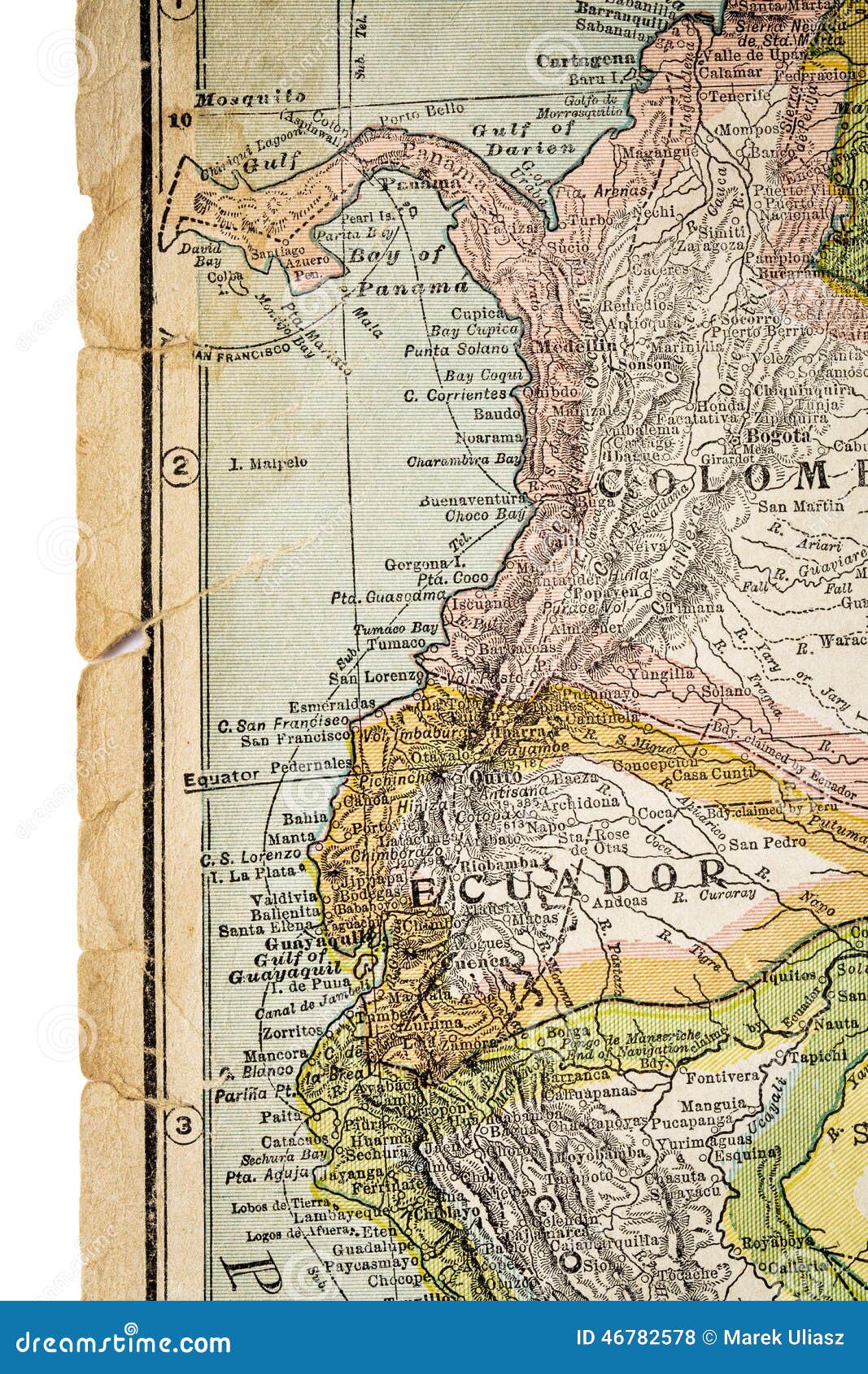 Colombia and Ecuador on Vintage Map Stock Photo - Image of 1920s, edge ...