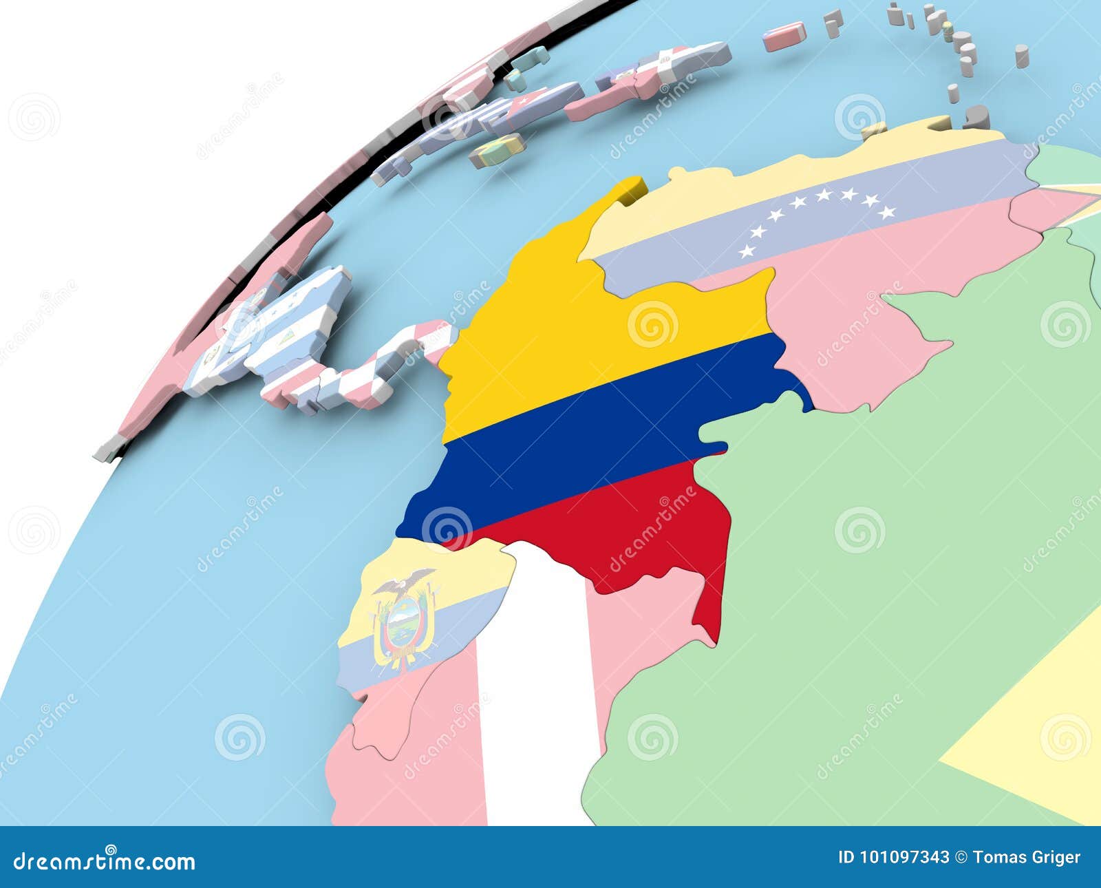 Colombia En El Globo Con La Bandera Stock de ilustración - Ilustración ...