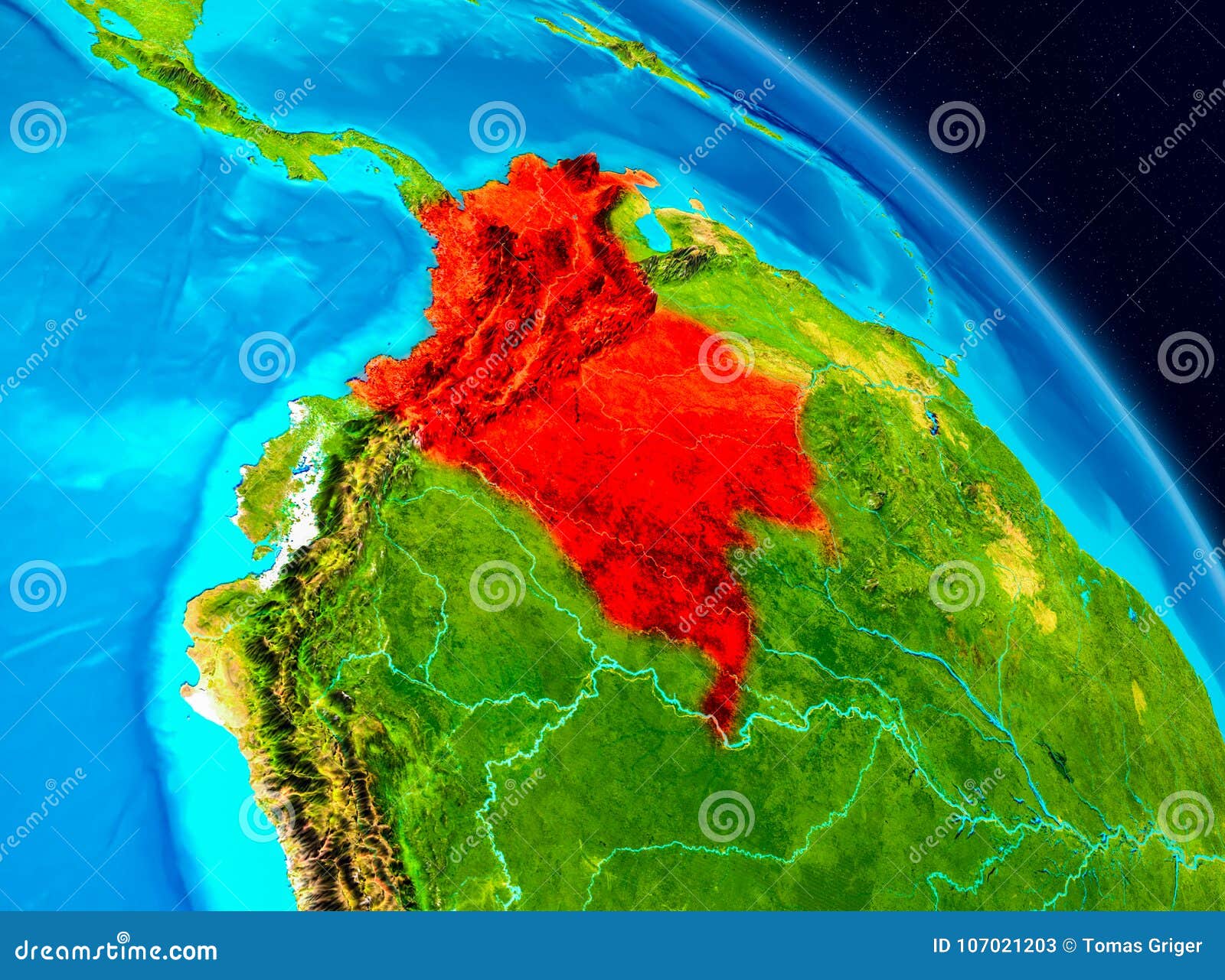 Colombia en la tierra stock de ilustración. Ilustración de mundo ...