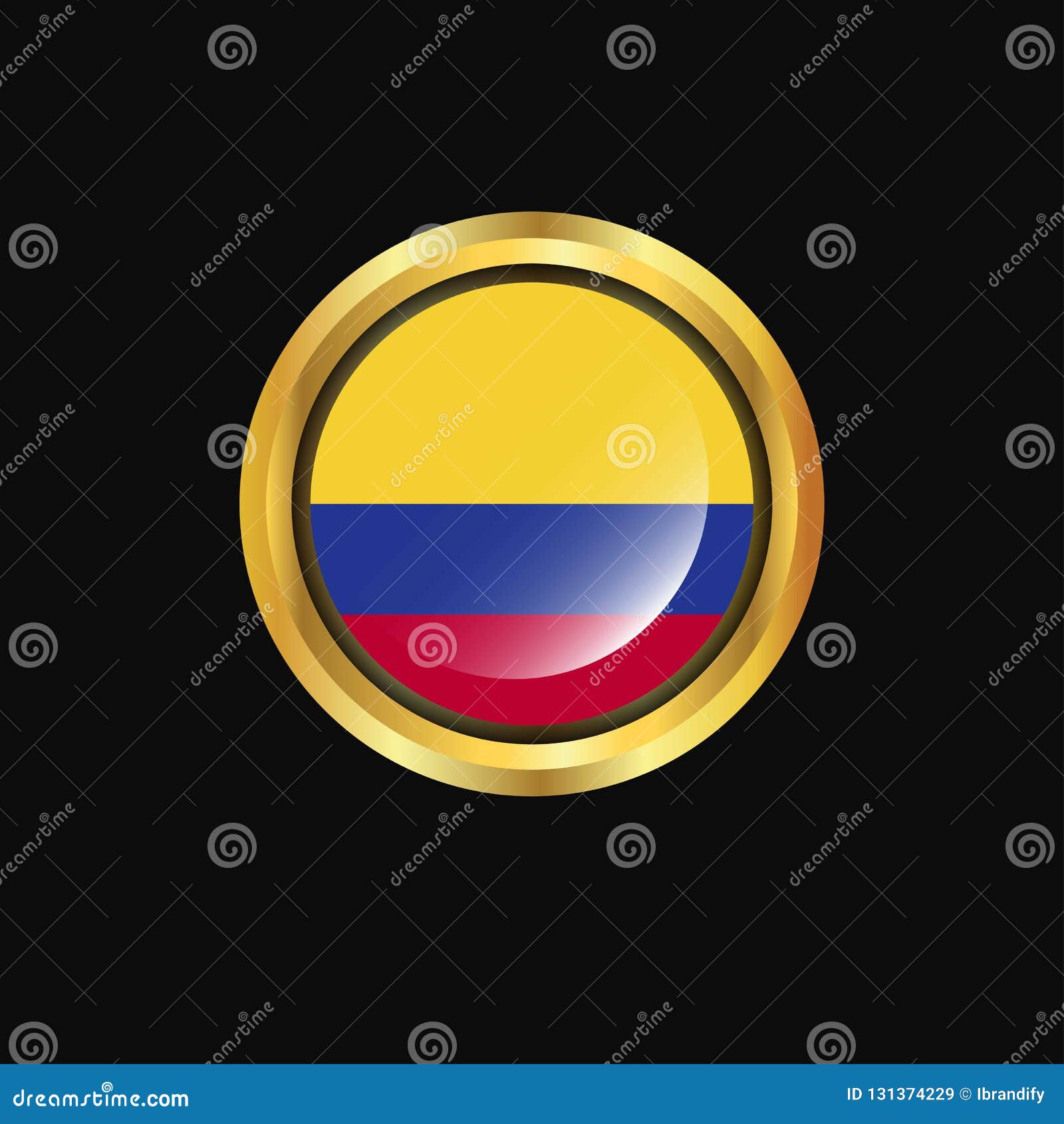 Colombia Flag Golden Button Stock Vector - Illustration of round ...