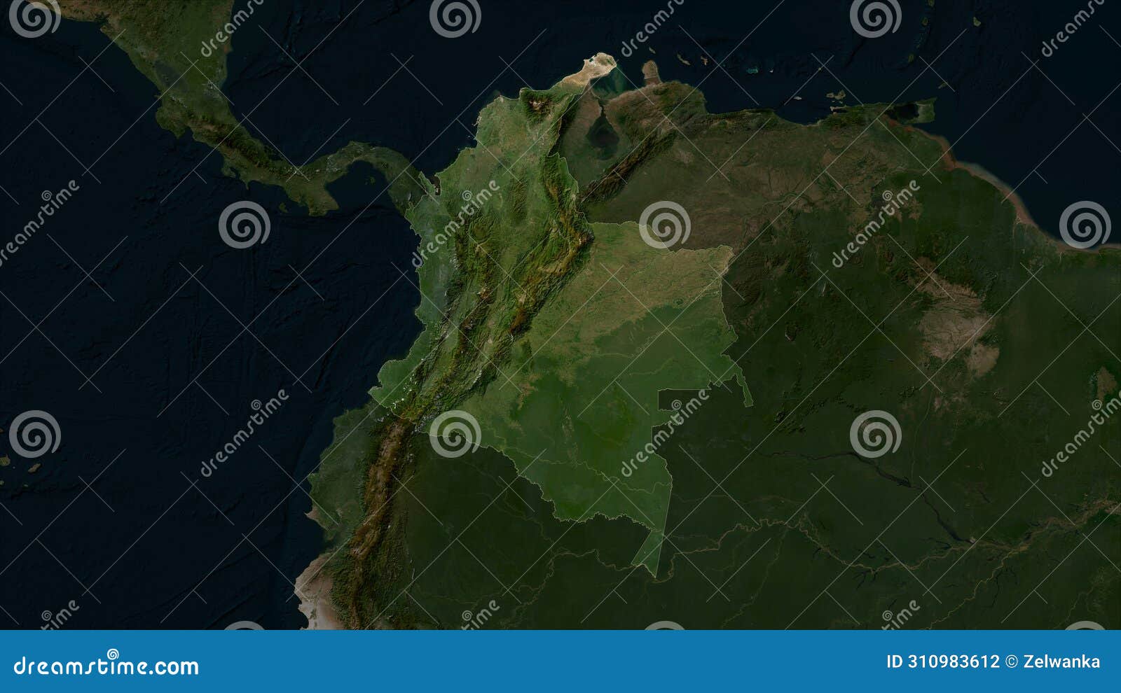 Colombia Highlighted. Low-res Satellite Stock Illustration ...