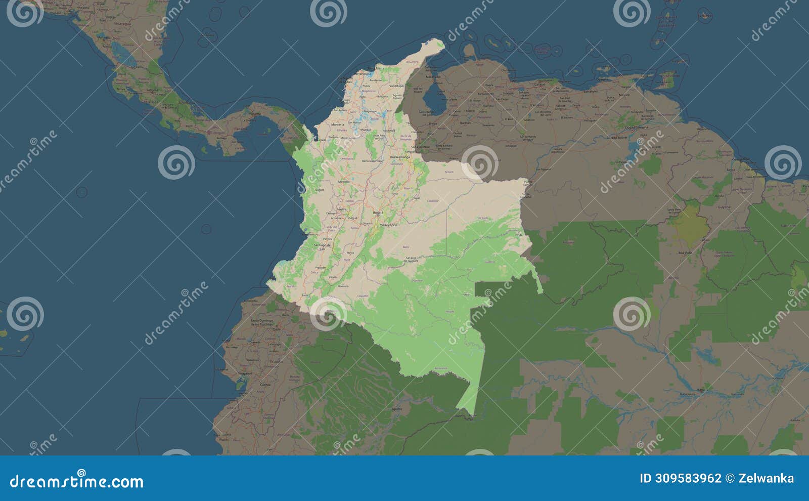 Colombia Highlighted. Topo Standard Stock Illustration - Illustration ...