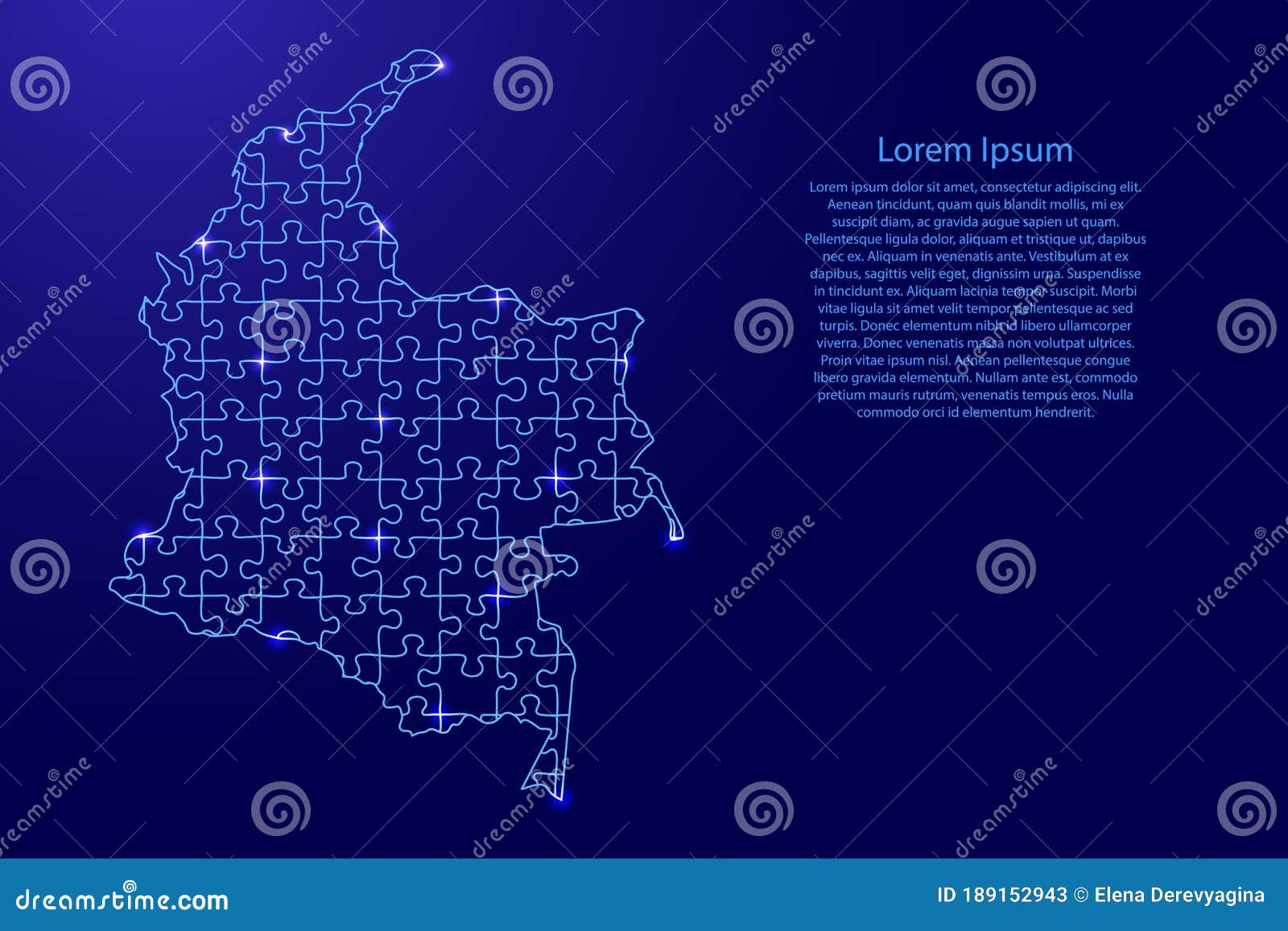 Colombia Map from Blue Pattern from Composed Puzzles and Glowing Space ...