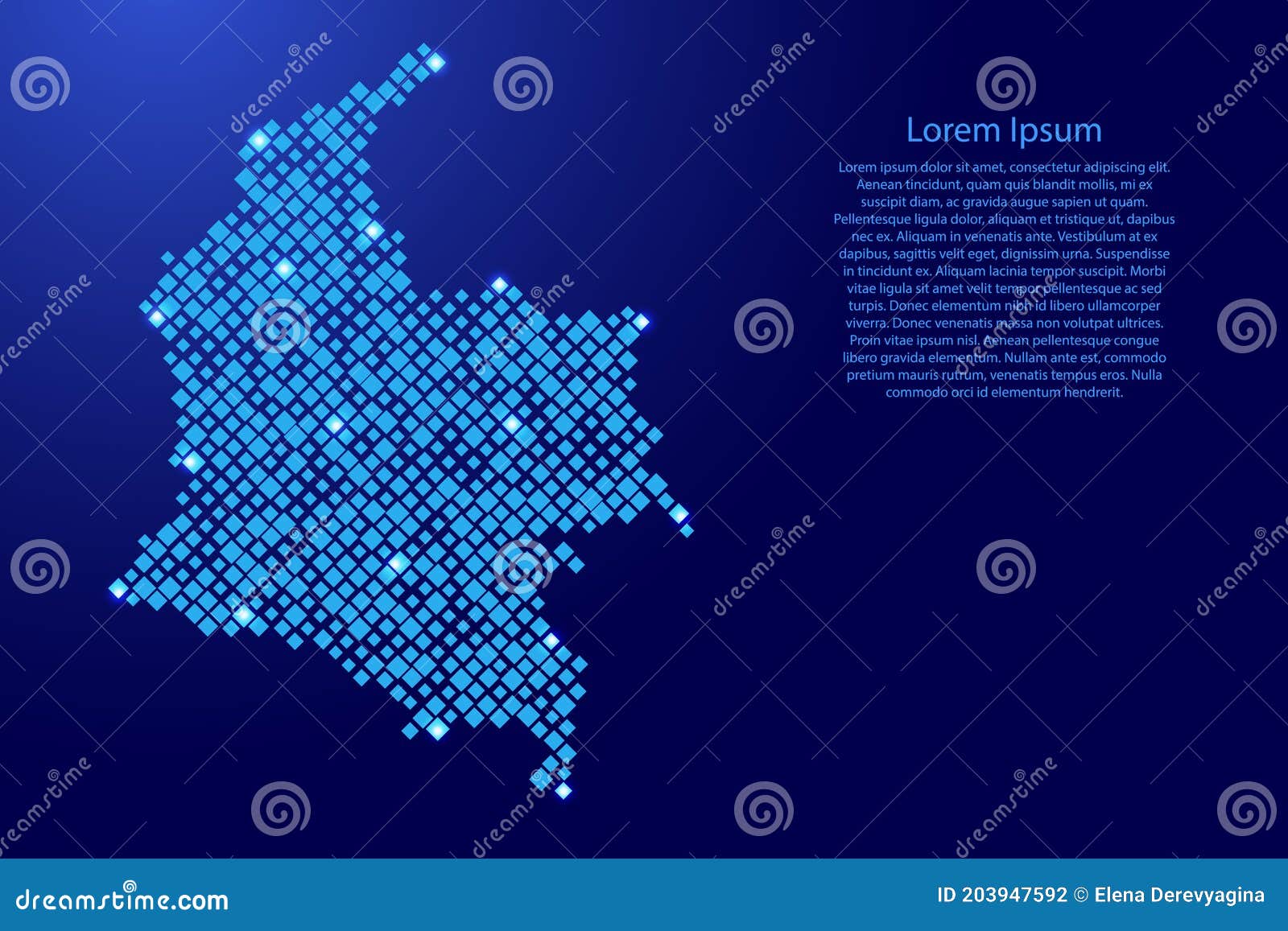 Colombia Map from Blue Pattern Rhombuses of Different Sizes and Glowing ...