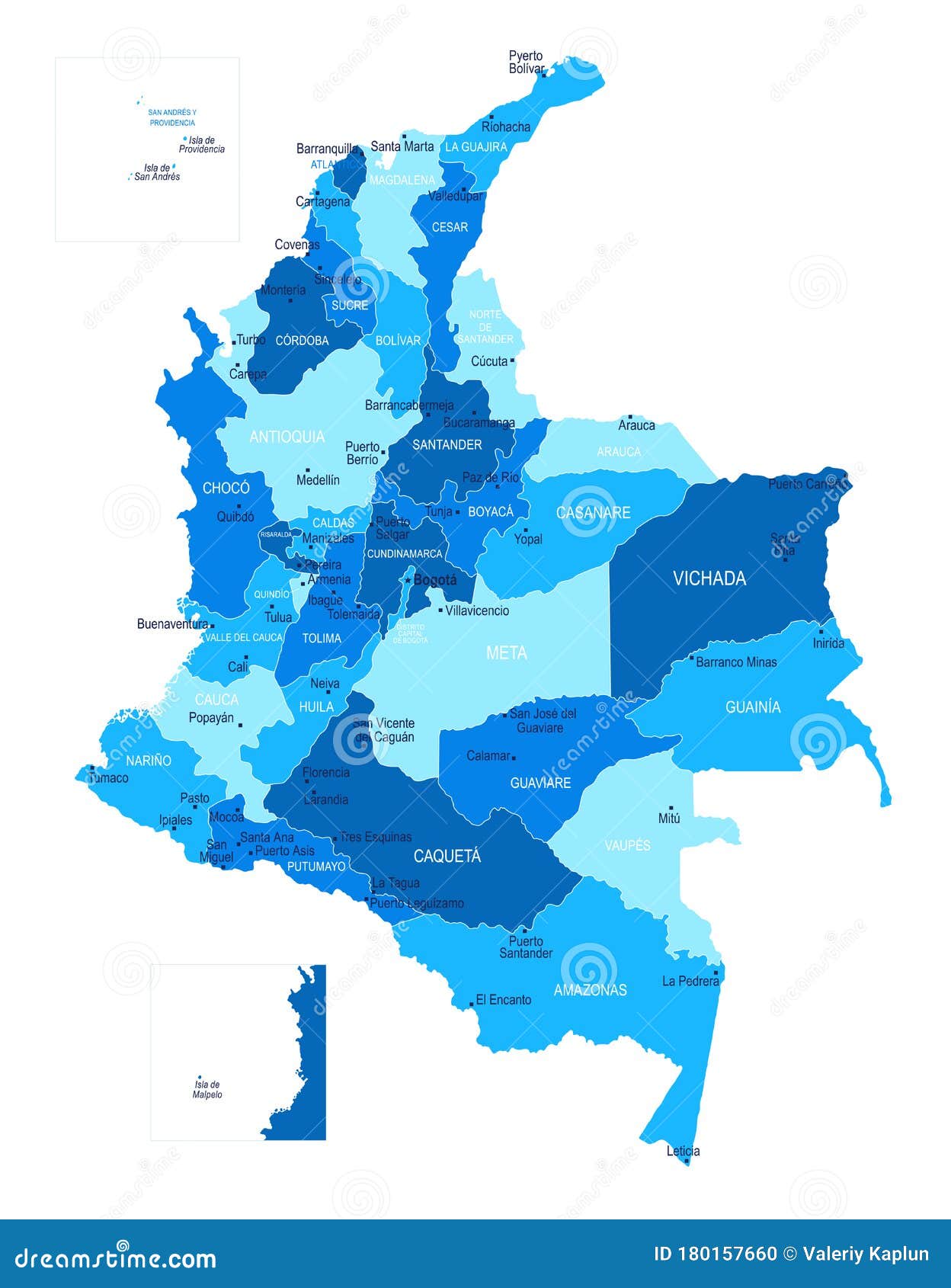 Colombia Map. Cities, Regions. Vector Stock Illustration - Illustration ...