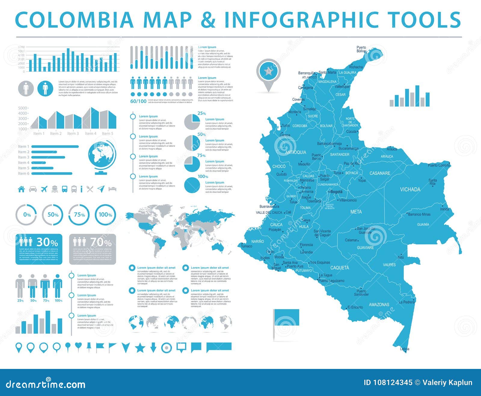 Colombia Map - Info Graphic Vector Illustration Stock Illustration ...