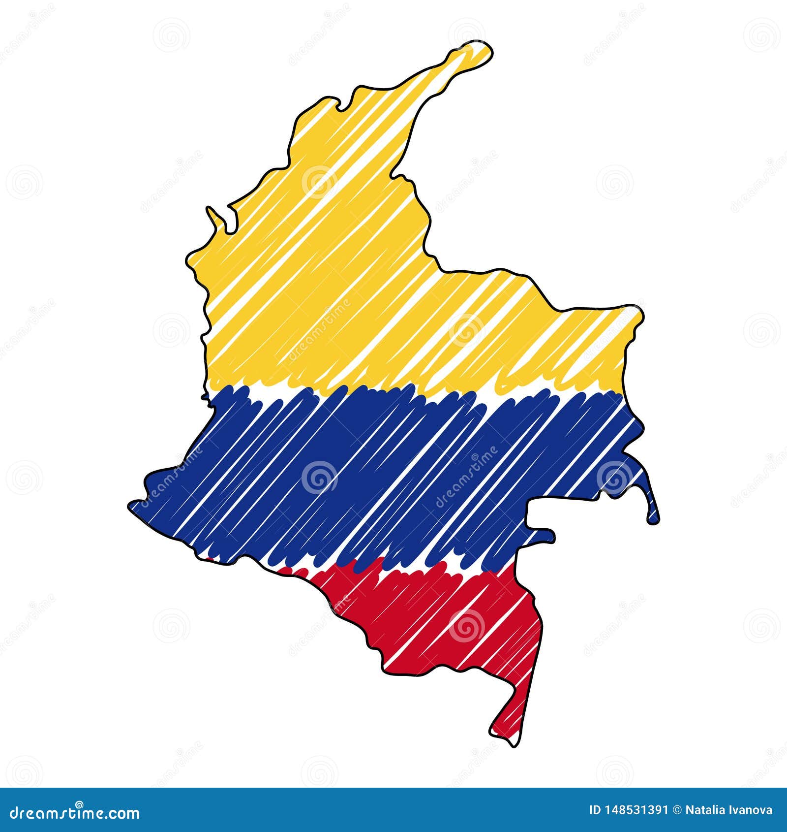 Colombia Map Hand Drawn Sketch. Vector Concept Illustration Flag ... Colombia Map Hand Drawn Sketch. Vector Concept Illustration Flag ...