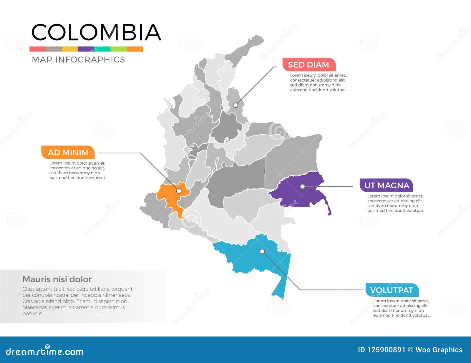 Colombia Map Infographics Vector Template with Regions and Pointer ...