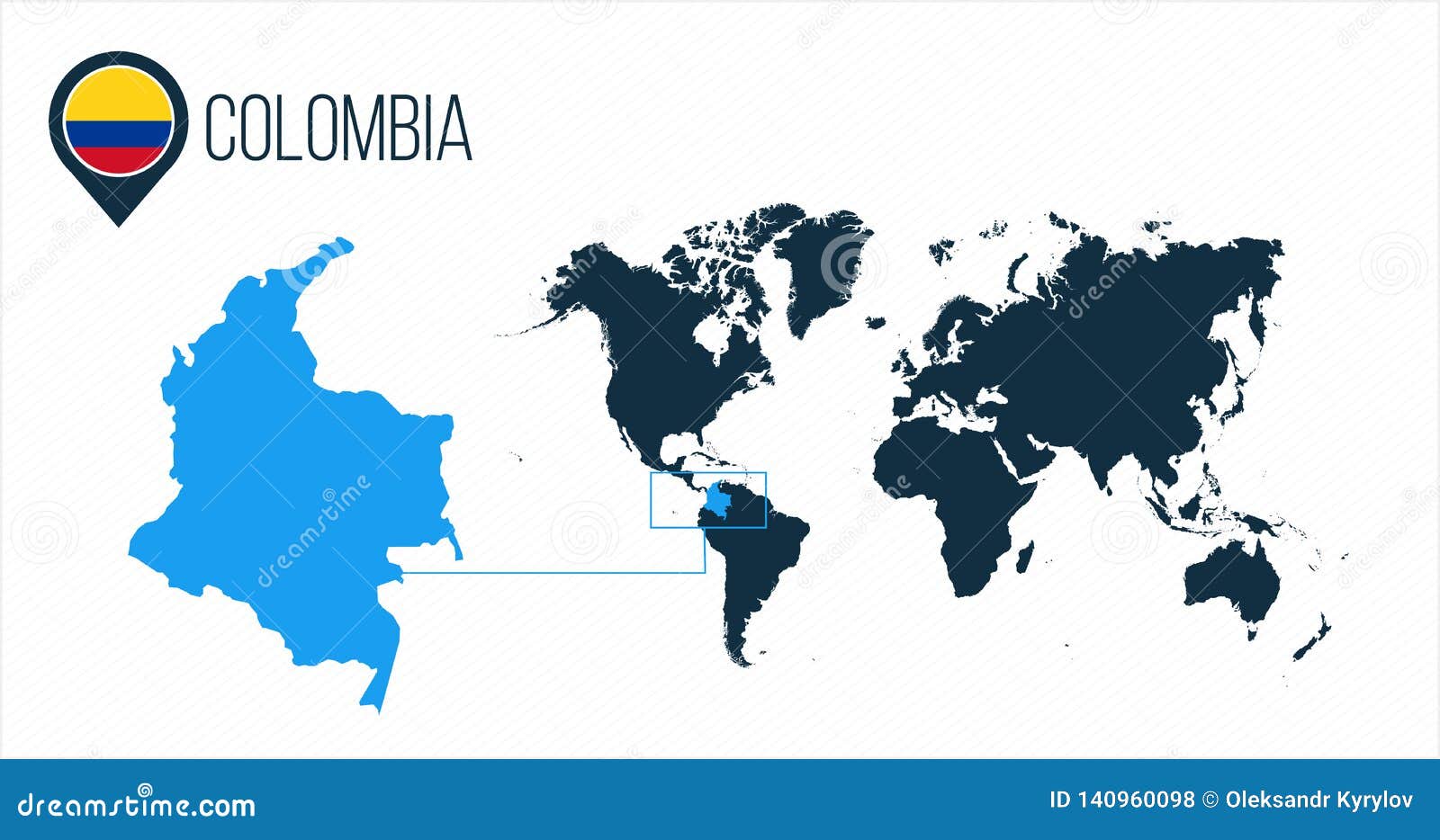 Colombia Map Located On A World Map With Flag And Map Pointer Or Pin ...