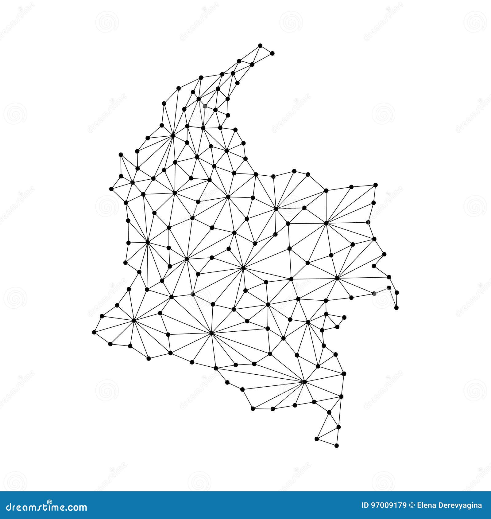 Colombia Map of Polygonal Mosaic Lines Network, Ray, Dots Vector ...