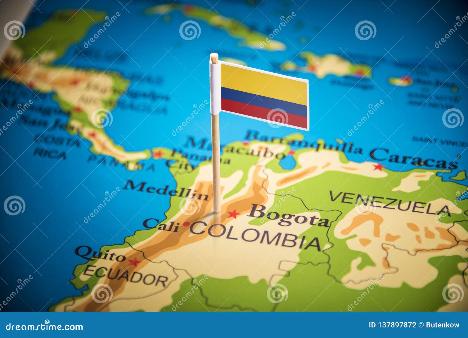 Colombia Marked With A Flag On The Map Royalty-Free Stock Photography ...