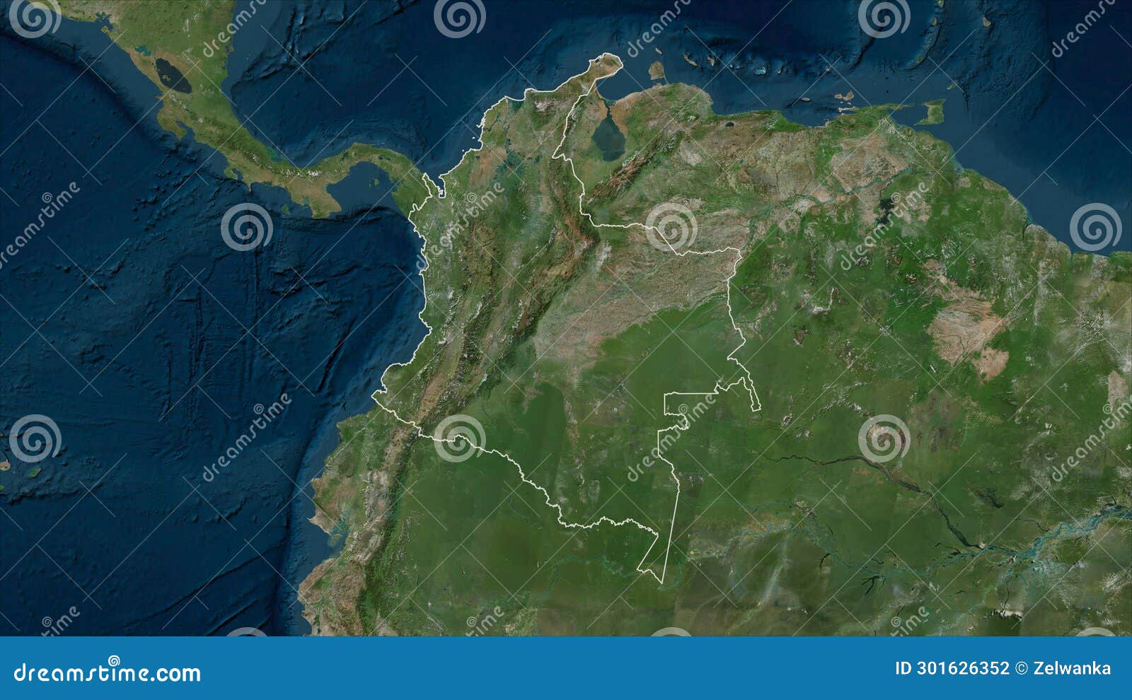 Colombia Outlined. High-res Satellite Stock Illustration - Illustration ...