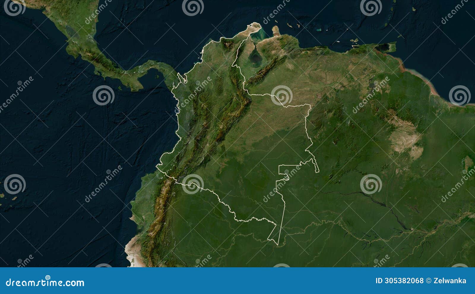 Colombia Outlined. Low-res Satellite Stock Illustration - Illustration ...