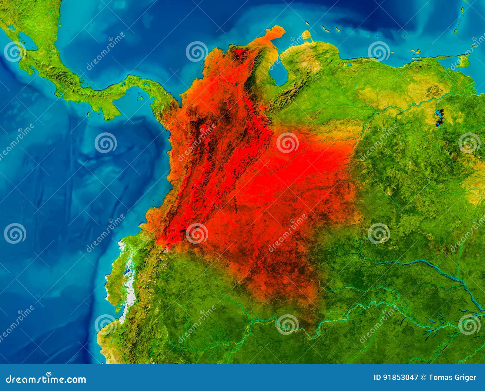 Colombia on physical map stock illustration. Illustration of republic ...