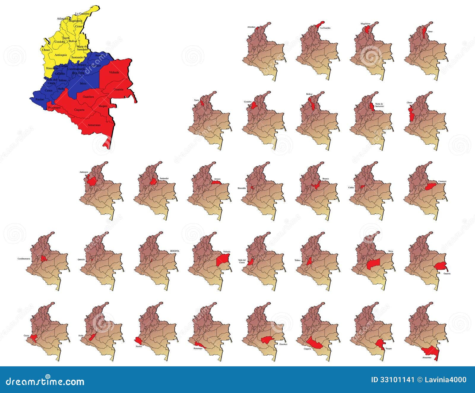 Colombia provinces maps stock vector. Illustration of administrative ...