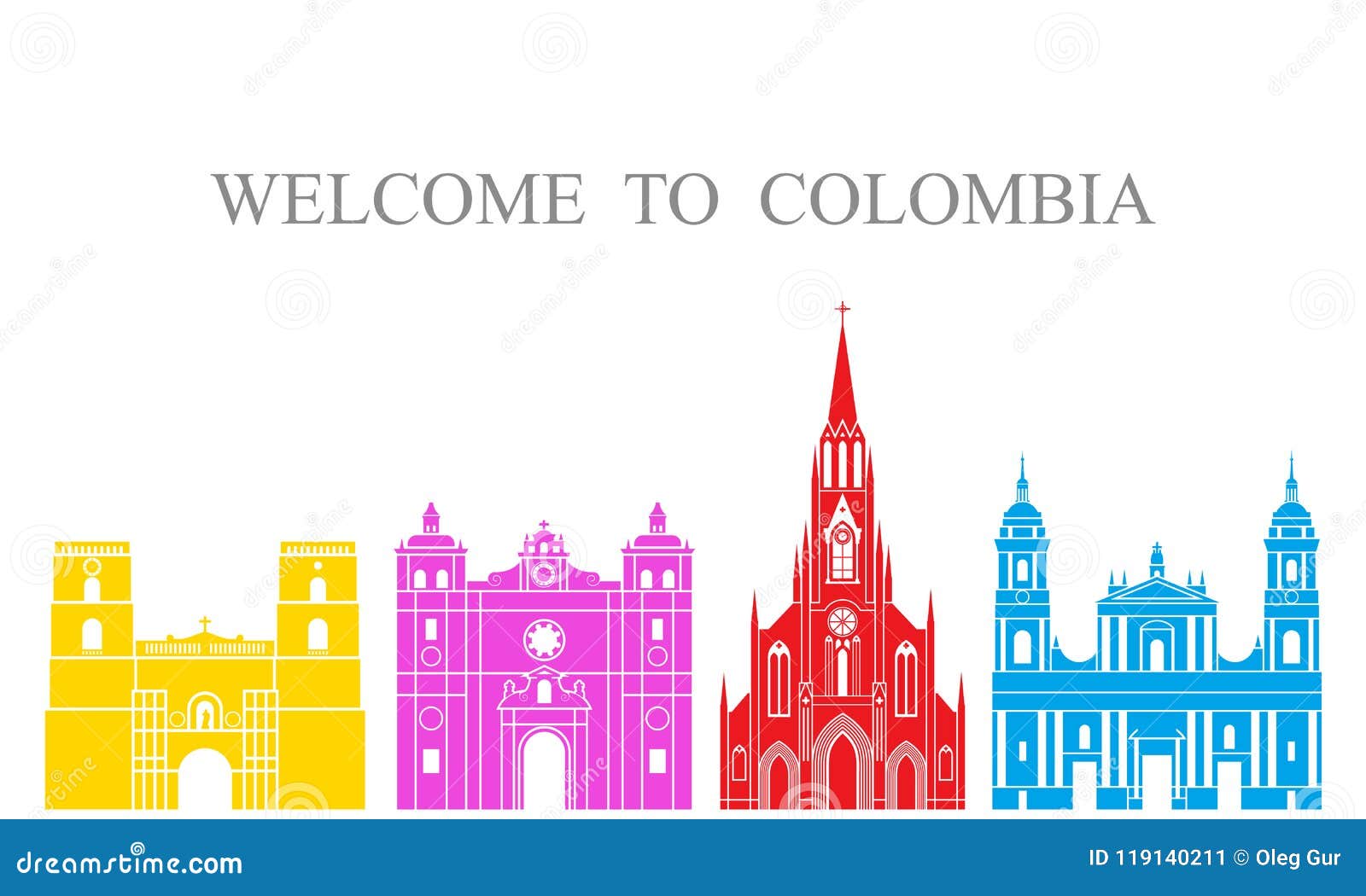 Colombia Set. Isolated Colombia Architecture on White Background Stock ...
