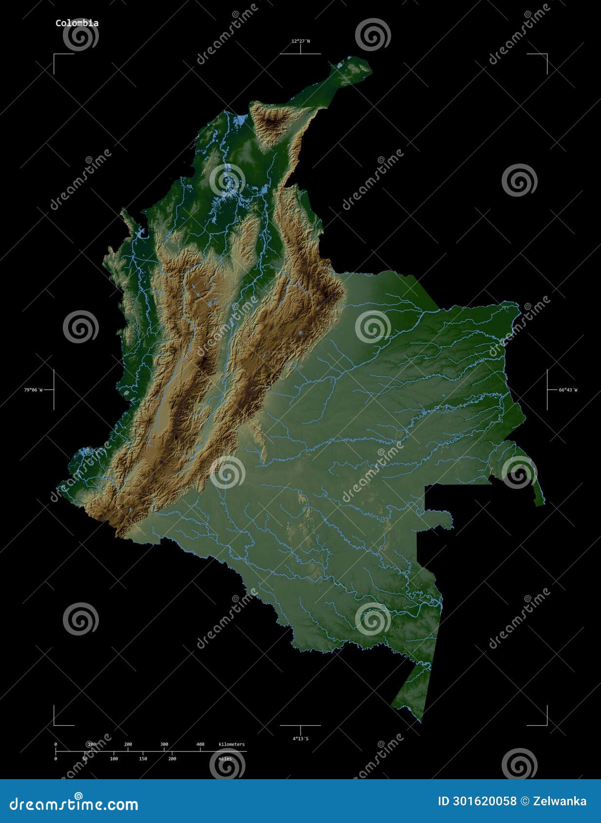 Colombia Shape on Black. Physical Stock Illustration - Illustration of ...