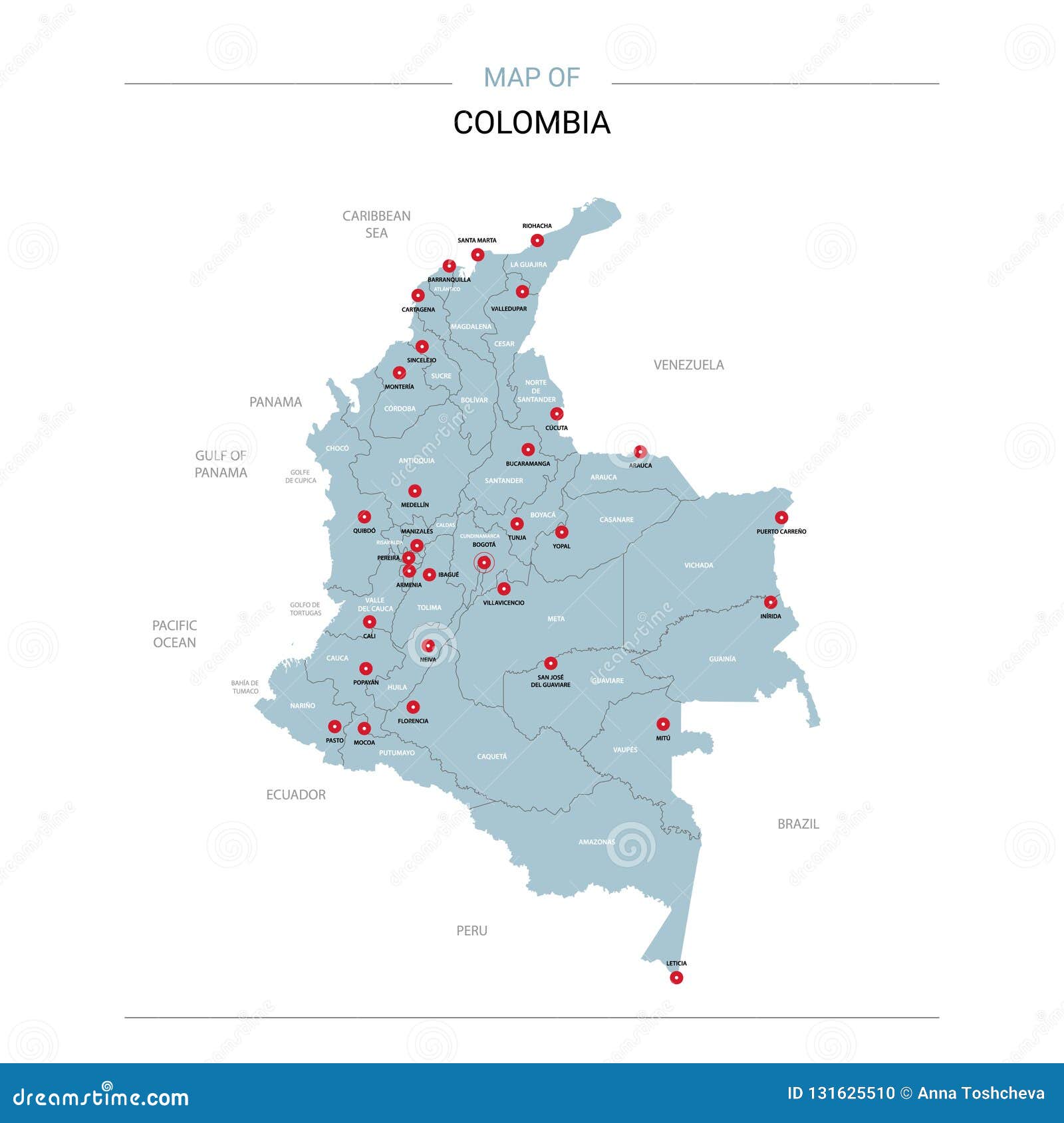 Colombia Map Vector, Isolated On White Background. Black Map Template ...