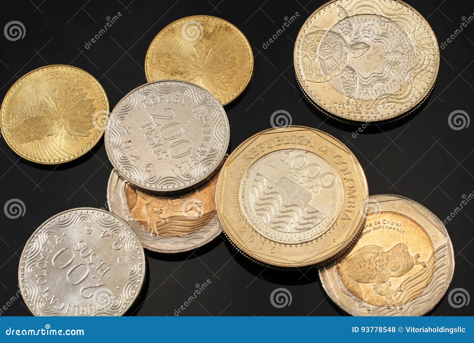 Colombian Coins in Macro on Black Stock Photo - Image of coins, monies ...