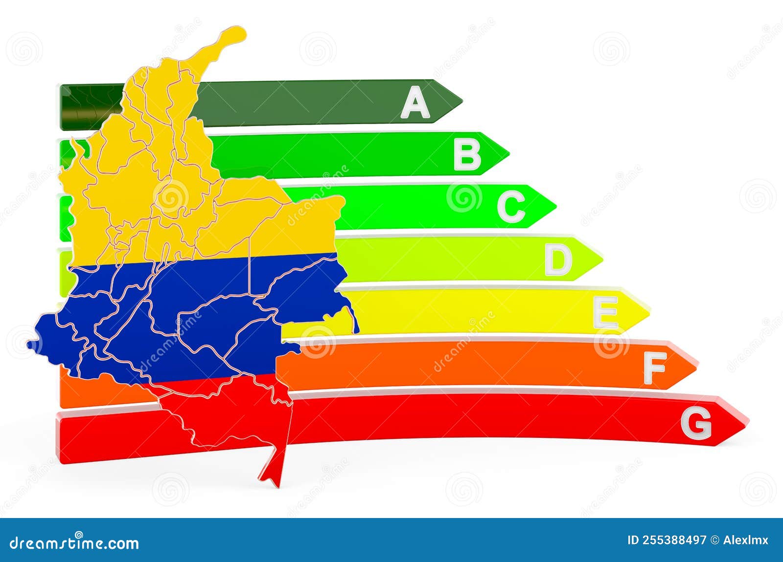 Colombian Map with Energy Efficiency Rating, 3D Rendering Stock ...