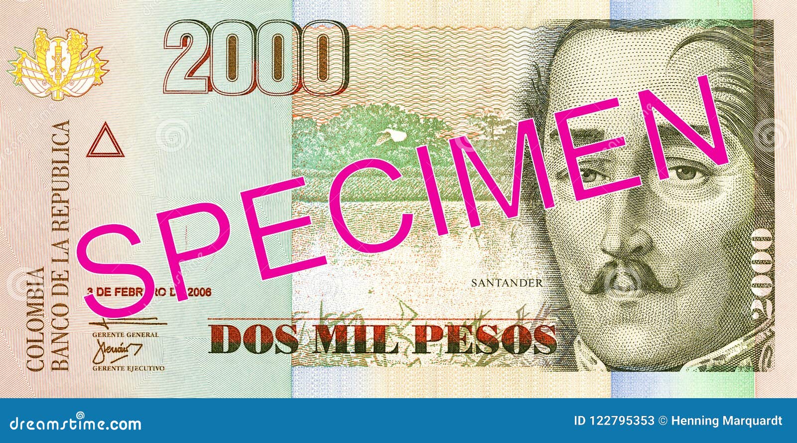 2000 Colombian Peso Bank Note Obverse Stock Image - Image of exchange ...