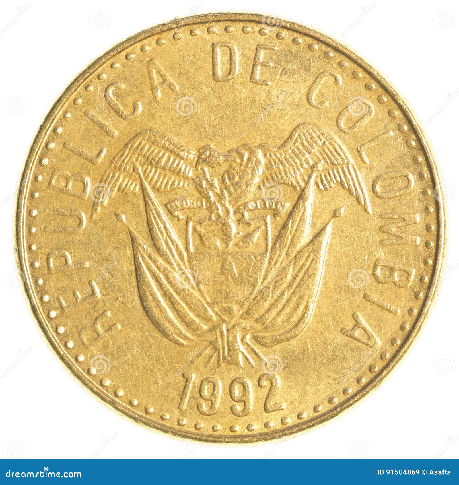 Colombian pesos coin stock image. Image of america, columbian - 91504869