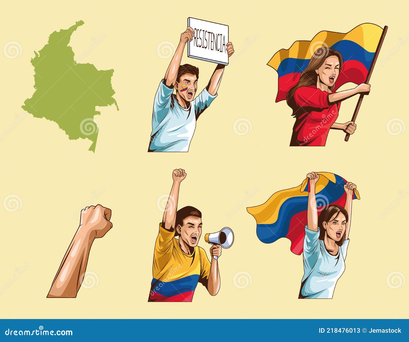 Colombians In National Dress With A Flag. Cartoon Vector ...
