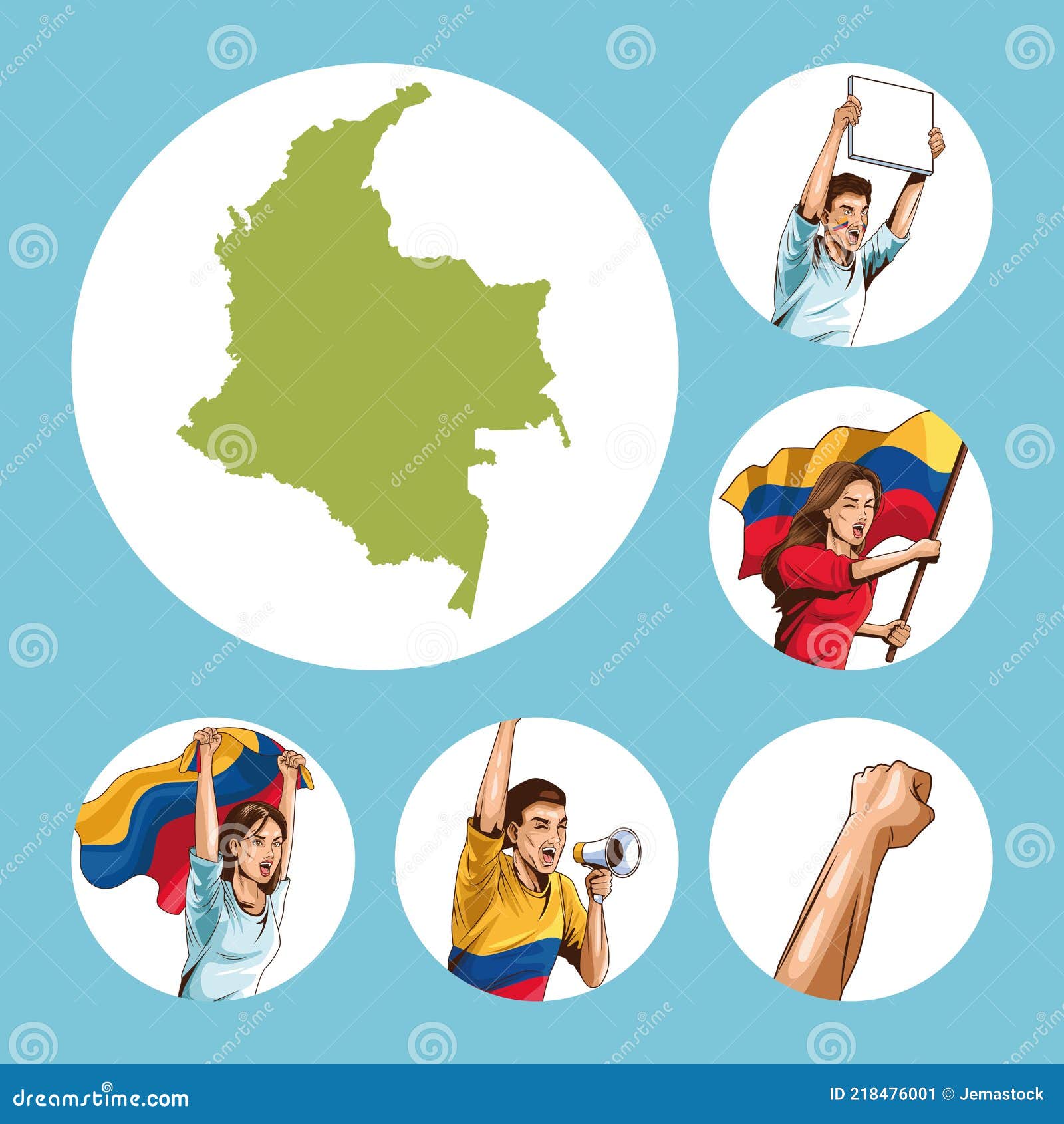 Colombians In National Dress With A Flag. Cartoon Vector ...