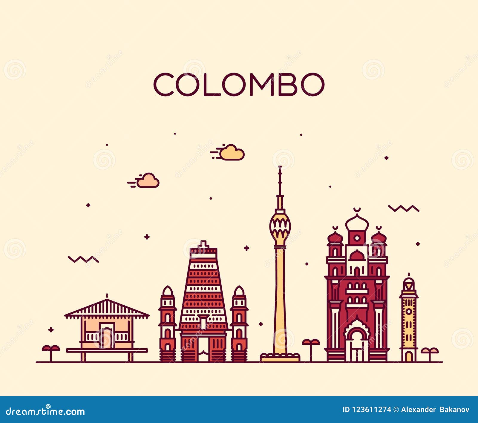 Colombo Skyline, Sri Lanka Estilo Linear Del Vector Ilustración del ...