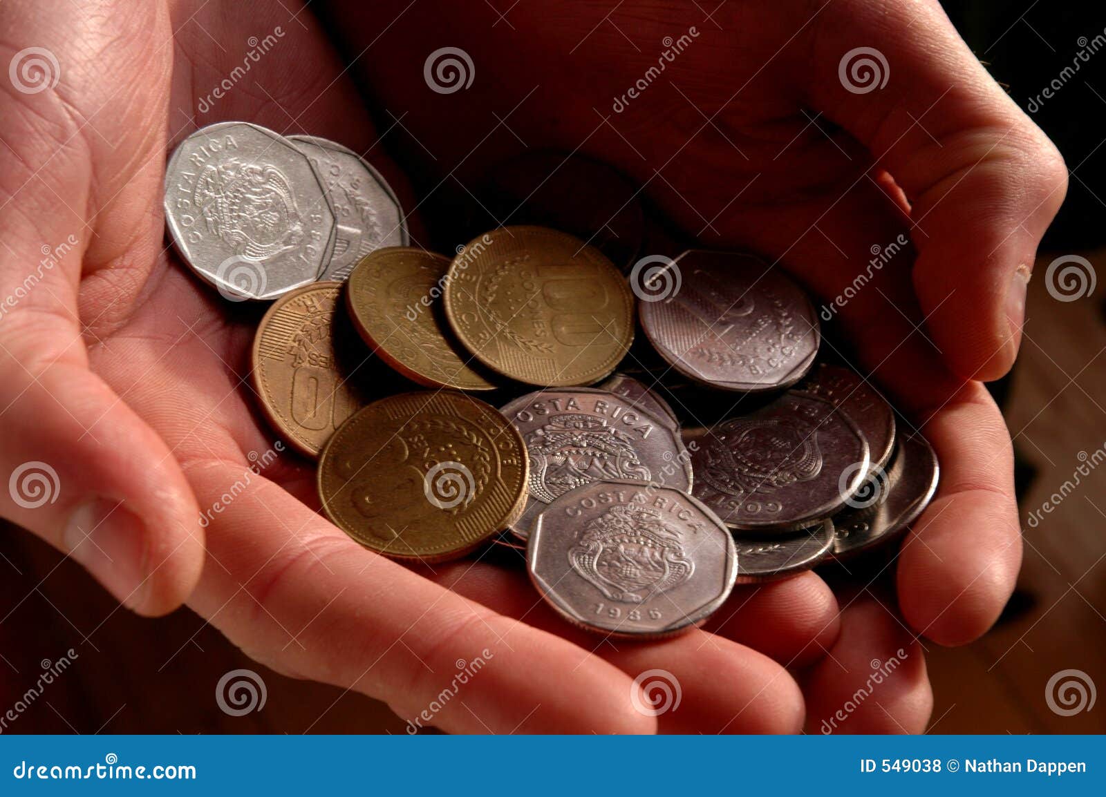 Colones Coins from Costa Rica in Two Hands Stock Photo - Image of ...