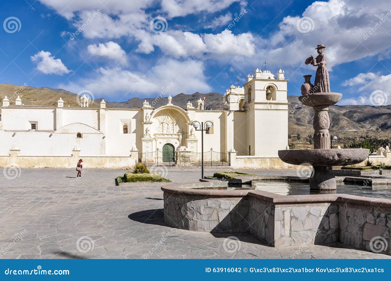 Colonial Church and Statue in the Colca Canyon, Peru Stock Photo ...