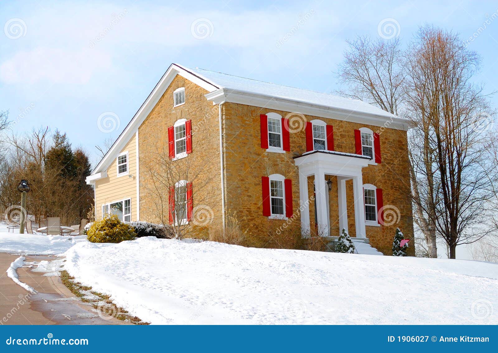 Colonial Farmhouse in Winter Stock Image - Image of home, residence ...