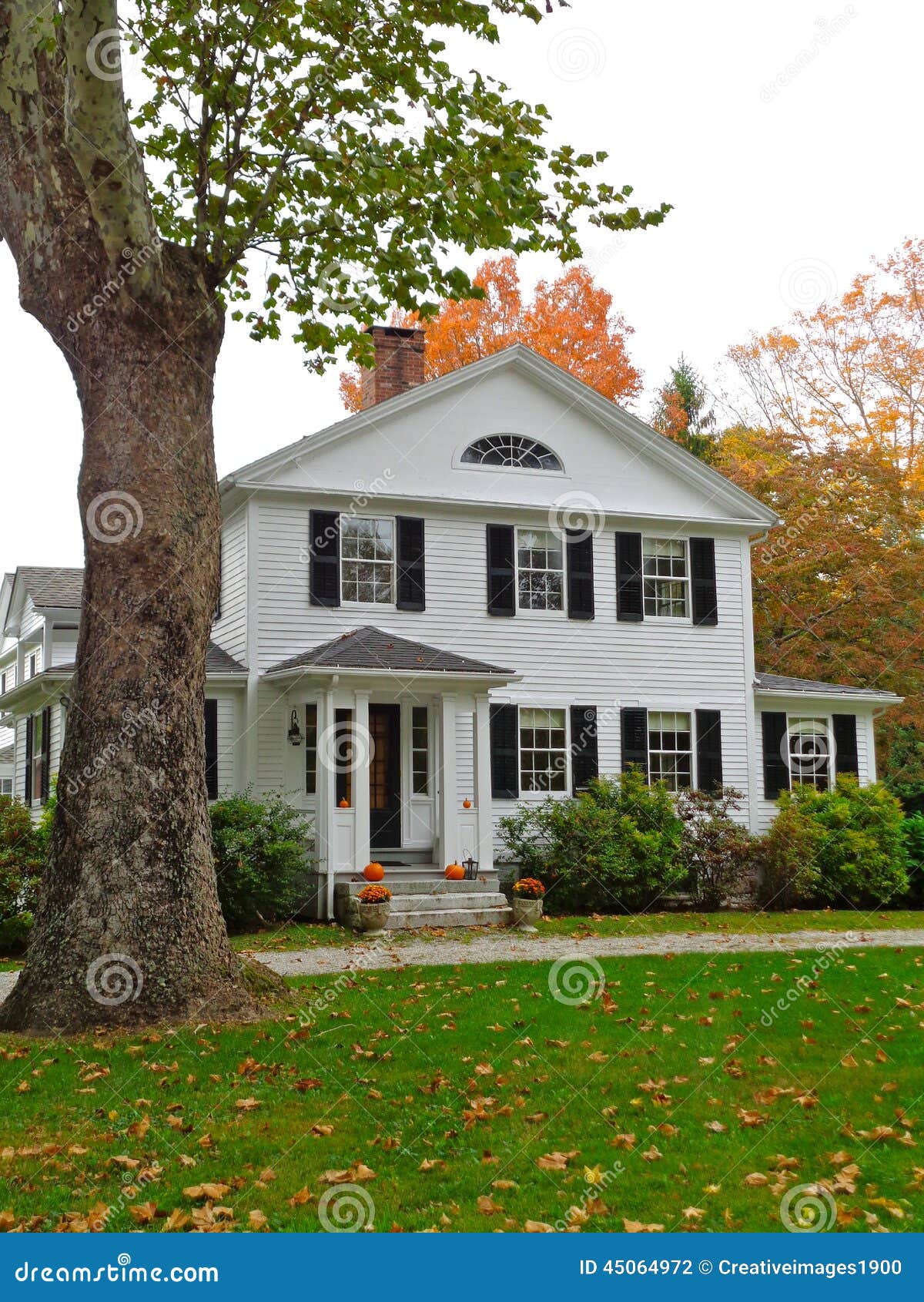 Colonial Home in Connecticut with Fall Colors Stock Photo - Image of ...
