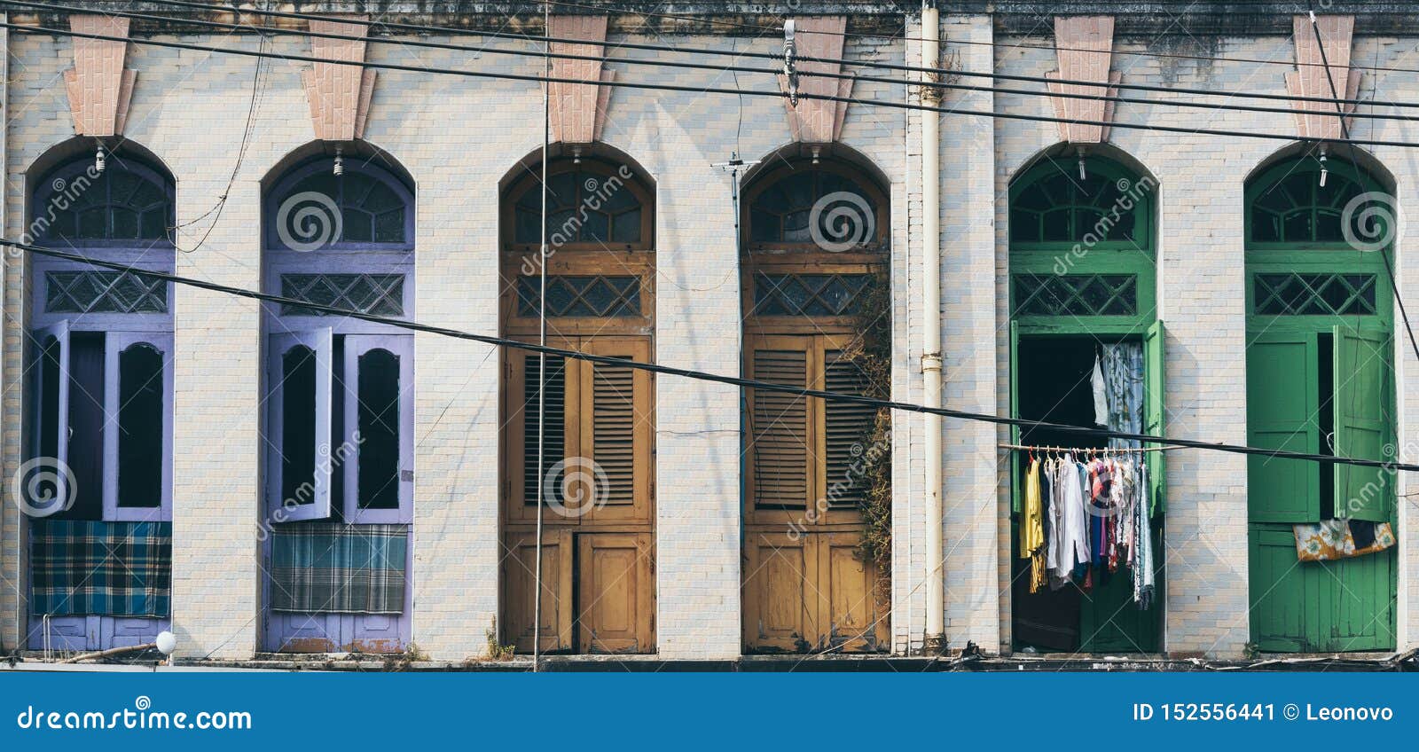 Colonial Style Balcony Doors and Windows in Yangon Old Town District ...