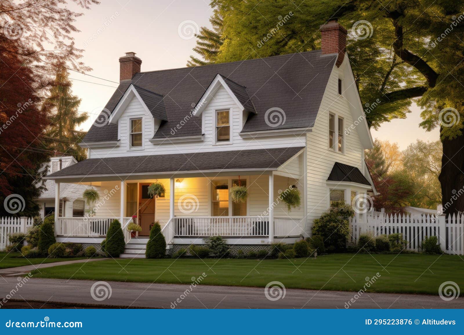 A Colonial-style Farmhouse with a Tall Gabled Entry Stock Photo - Image ...