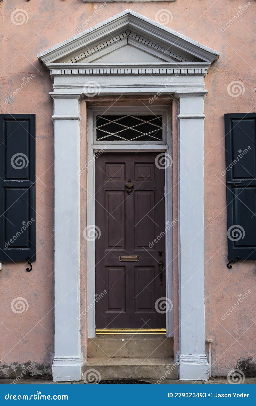 A Colonial Style Front Door with an Eccentric Door Frame Stock Image ...