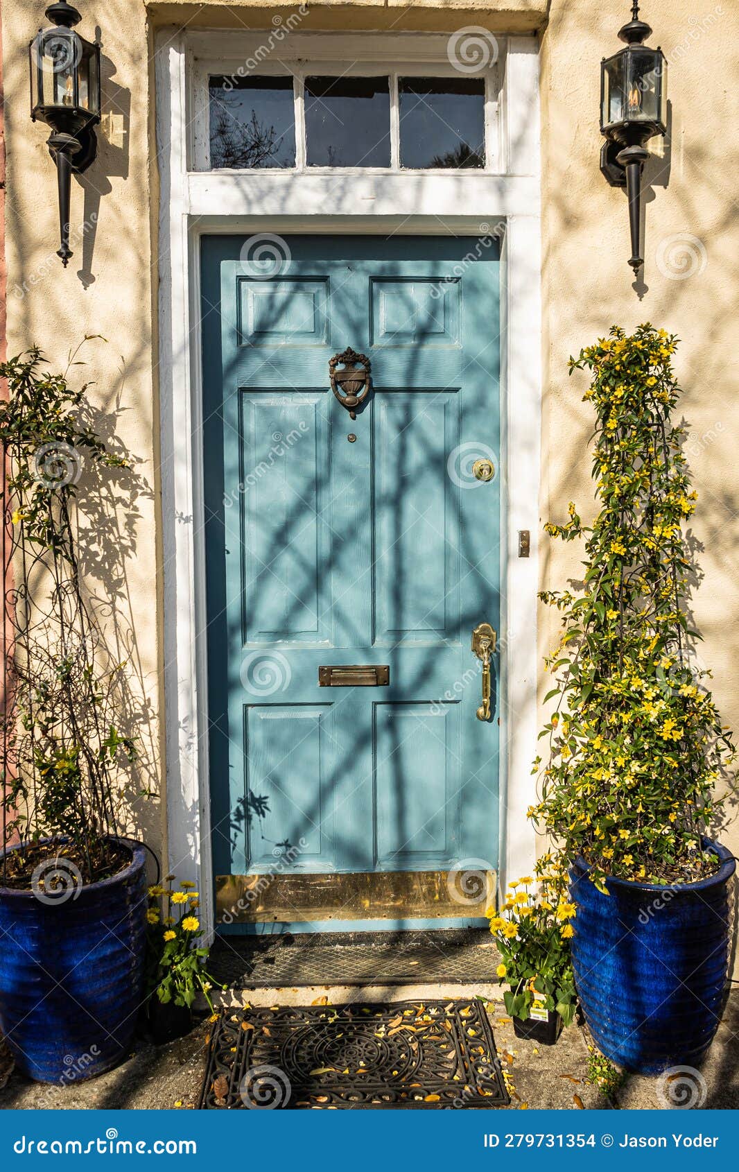 A Colonial Style Front Door with an Eccentric Door Frame Stock Photo ...