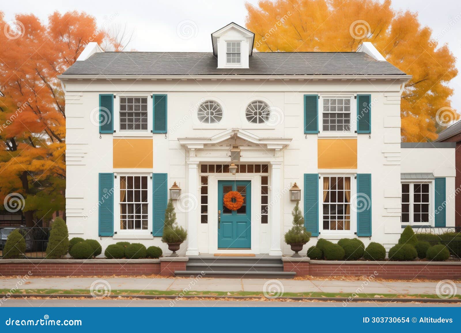 Colonial-style House with Symmetrical Windows and a Central Front Door ...