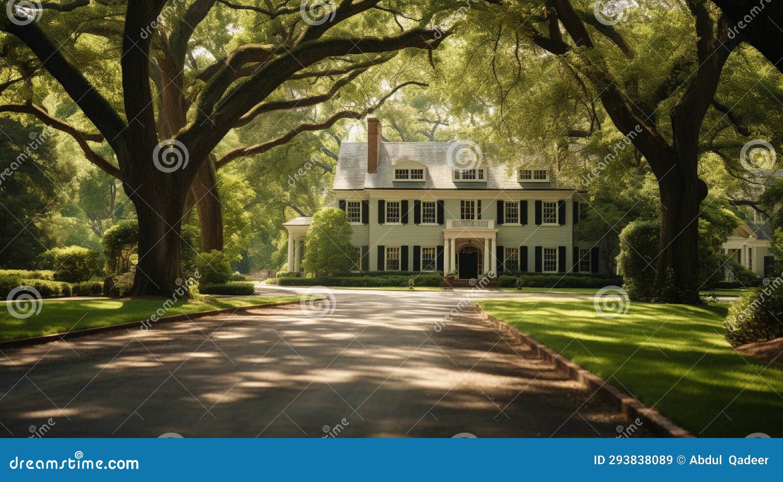 A Colonial-style Mansion with a Long Driveway Lined with Oak Trees ...
