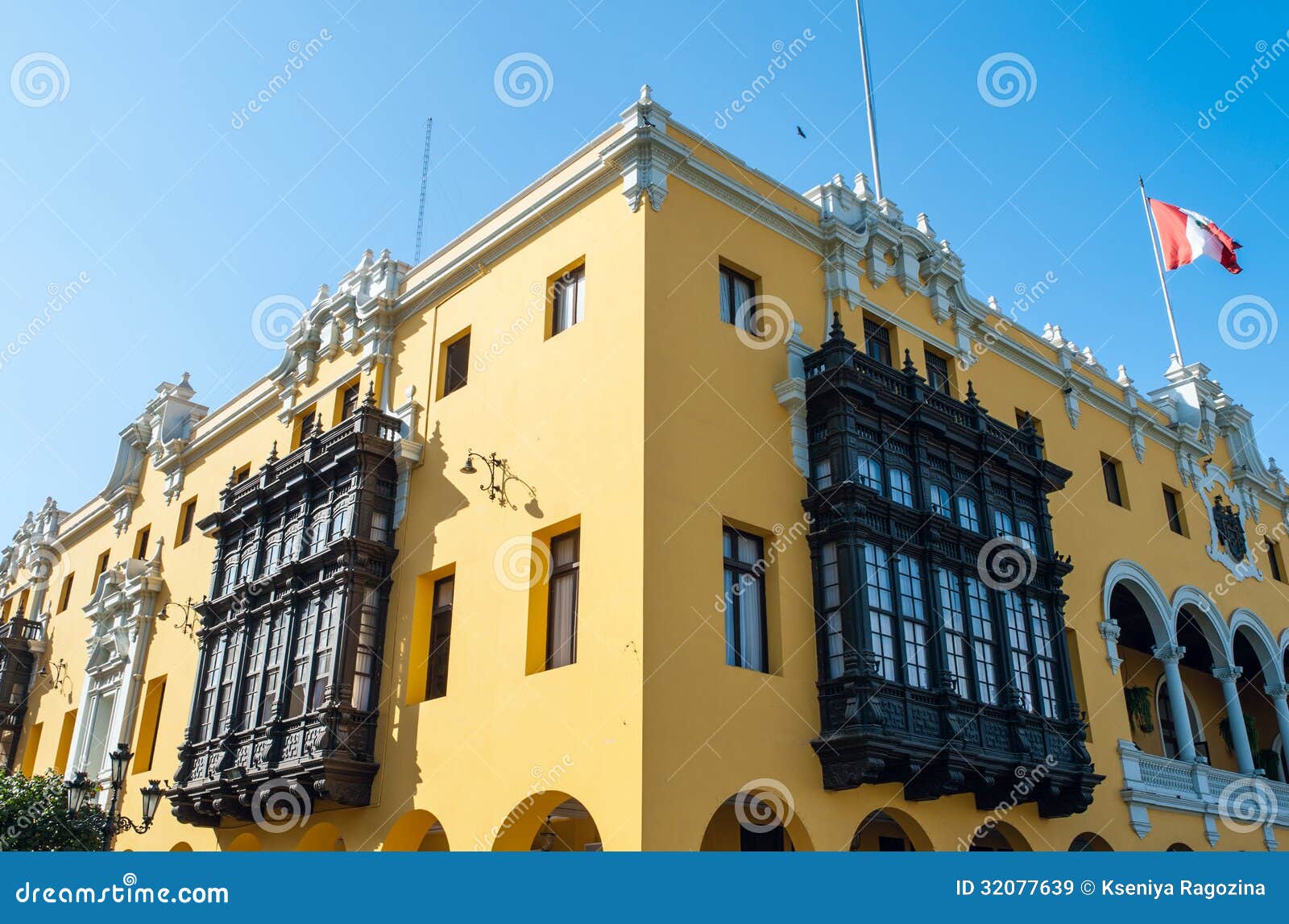 Colonial Yellow Building, Lima, Peru Stock Image - Image of urban ...