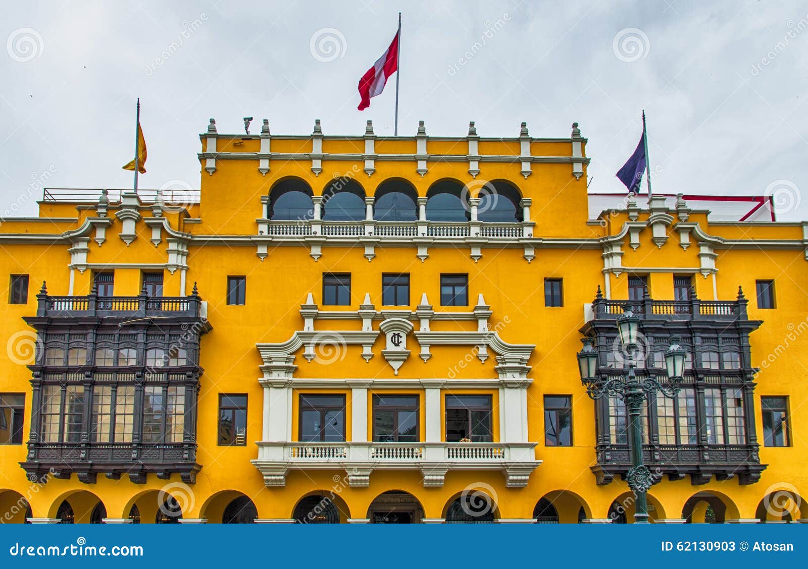 Colonial Yellow Building, Lima, Peru Stock Image - Image of travel ...