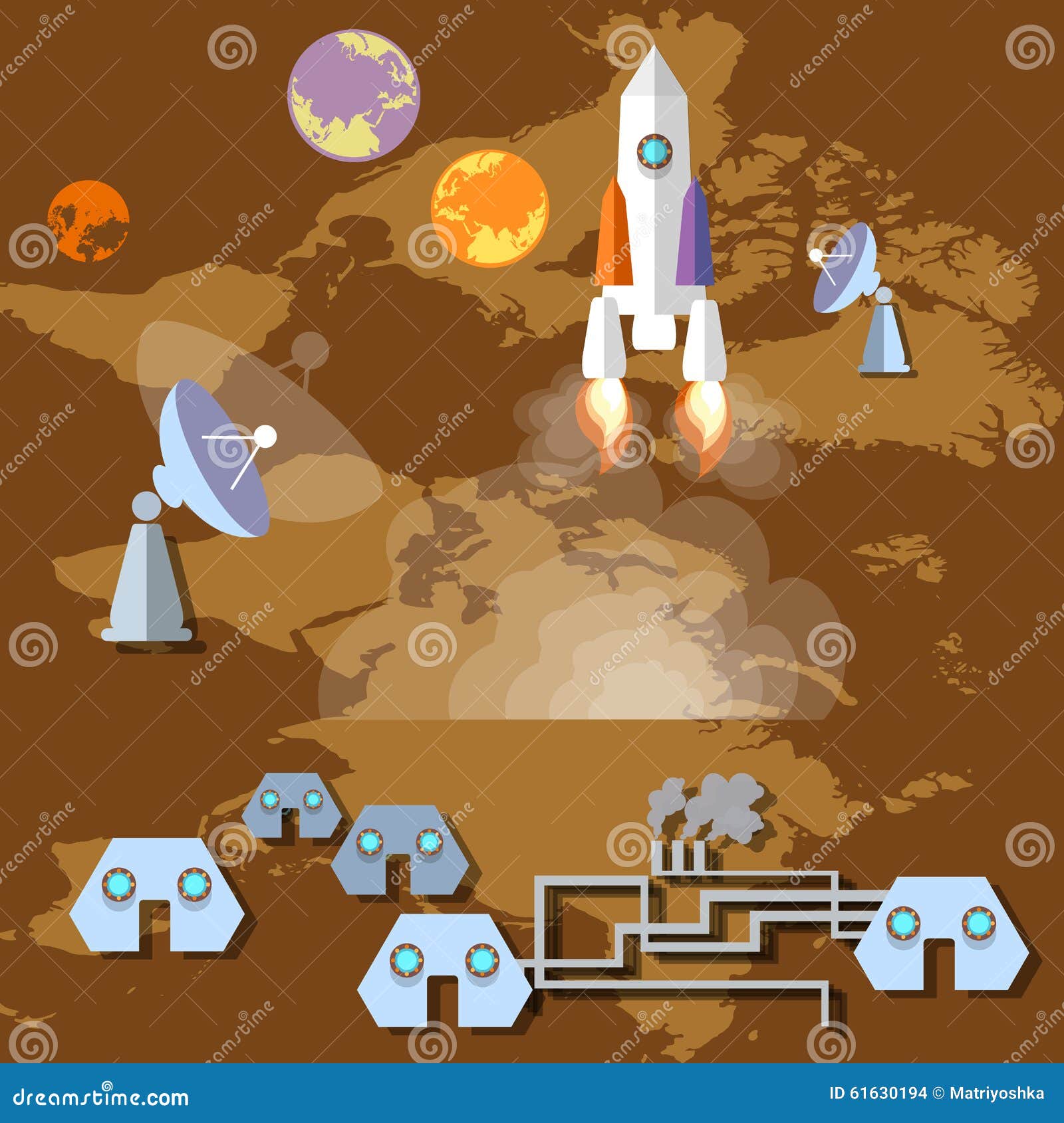 Spaceport Of Future Cartoon Vector Illustration. Spaceships, Launching ...