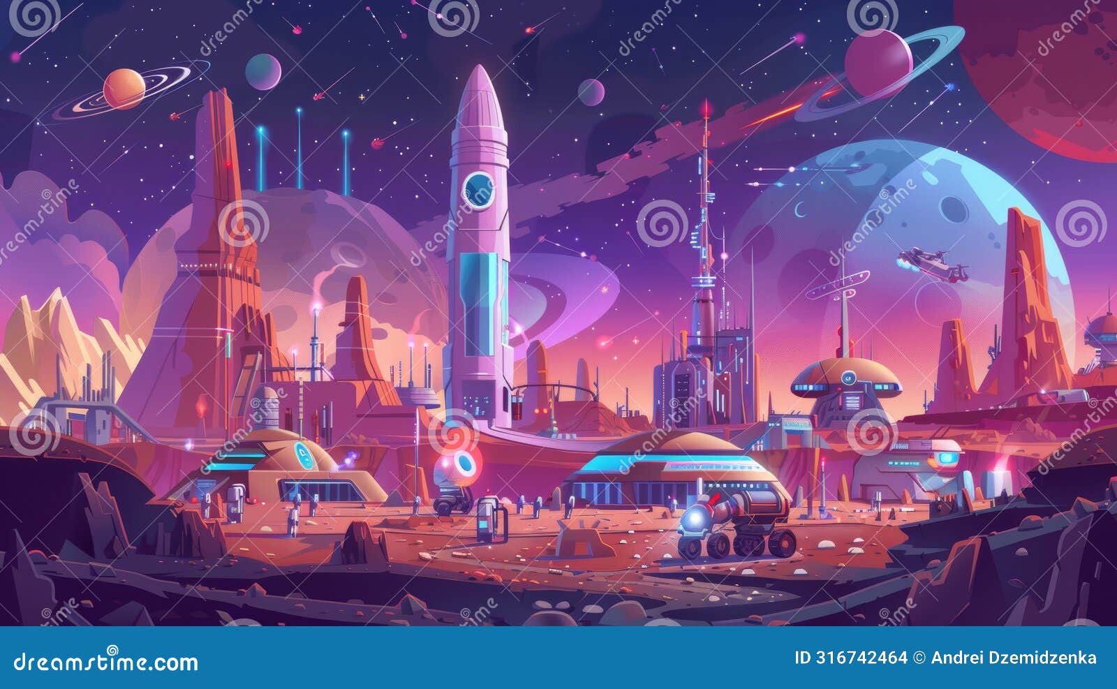 Colonization of a Planet in Space with Future Technology. Illustration ...