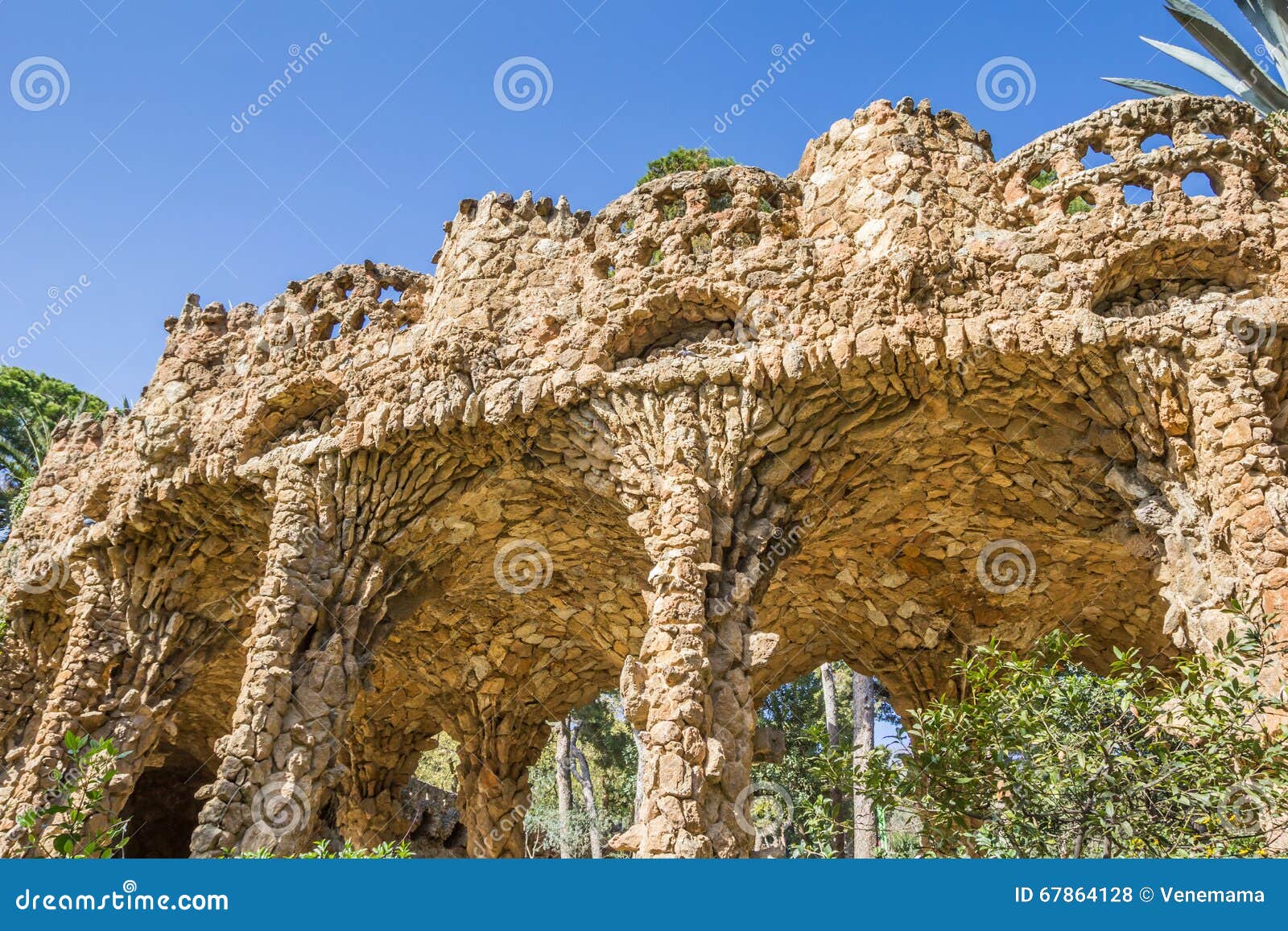 Colonnade at the Park Guell in Barcelona Stock Photo - Image of spanish ...